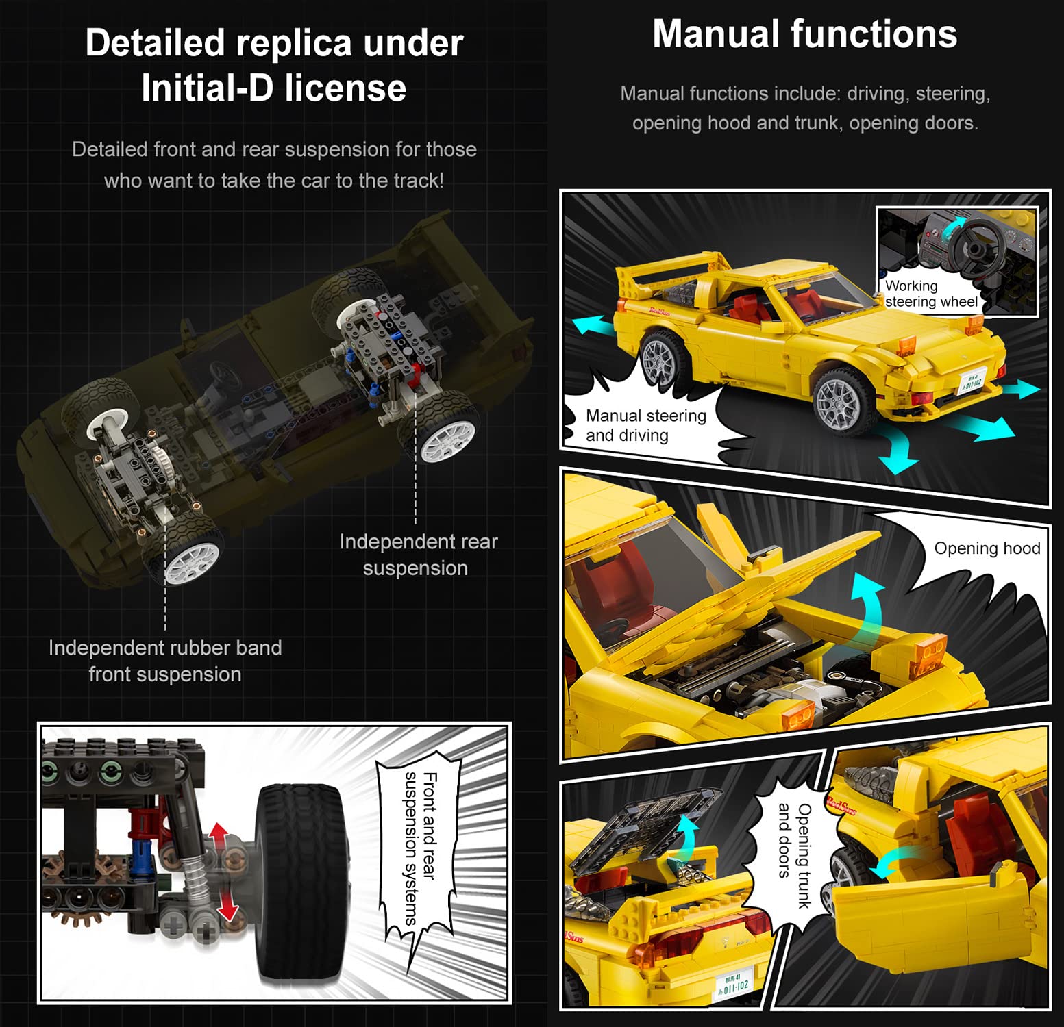 dOMOb Mazda RX-7 FD3S Car Building Kit – Initial-D 25th Anniversary – Realistic Model 1:12 Simulated Build – 1655 pcs Blocks – CaDA Bricks Toys for 8+ Age Kids & Adults – for Boys, Hobbyist, Collector