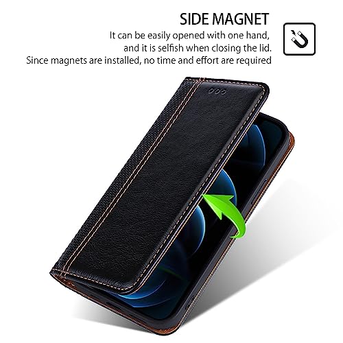 Arseaiy Case for Oppo Reno 6 Pro Plus 5G/Reno 6 Pro 5G(Snapdragon) Flip Phone Case Shockproof PU Leather Wallet Case Cover with Card Holder Kickstand Shell Black
