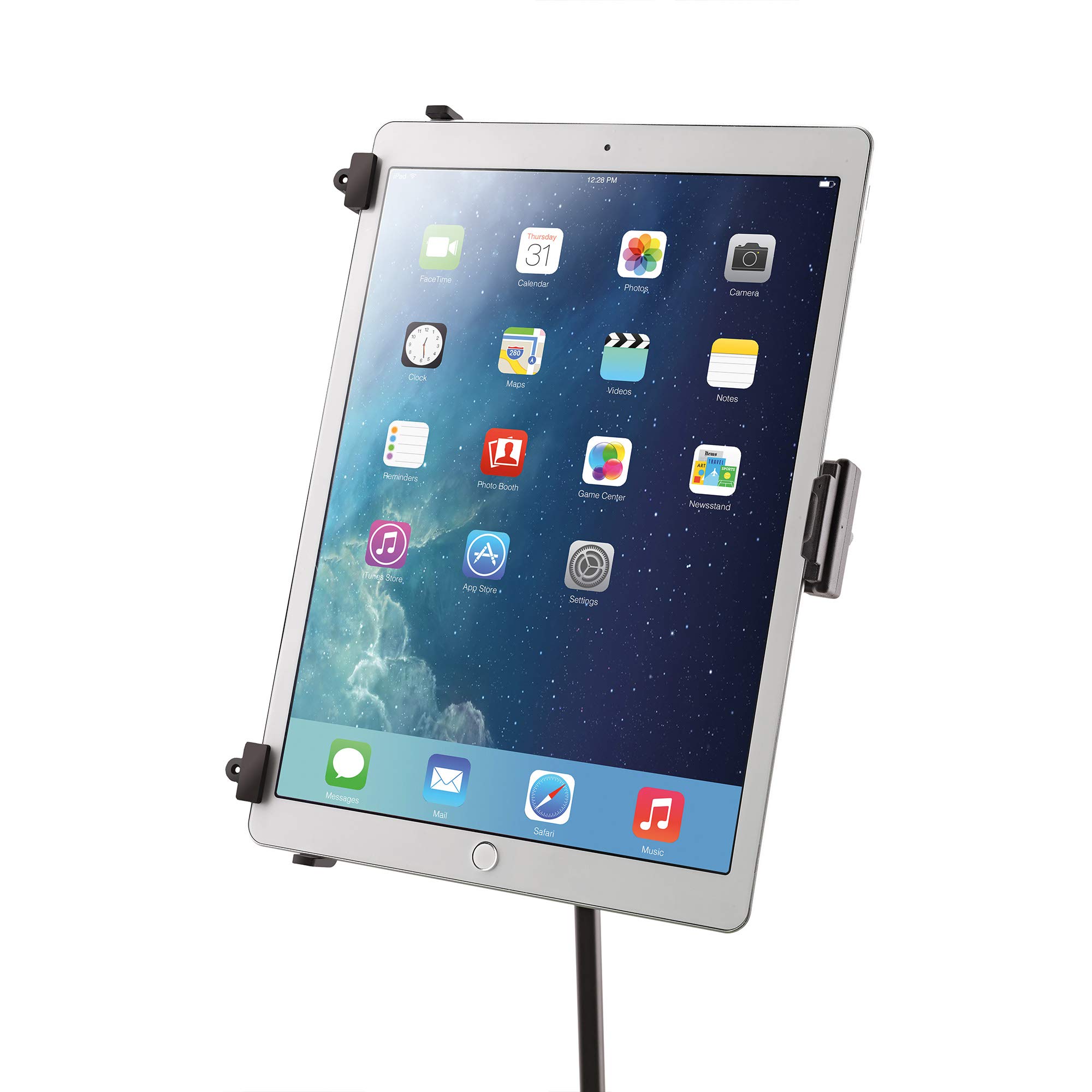 K&M - Konig & Meyer 19790.516.55 - Universal Tablet iPad Holder for Mic Stand - Switch Landscape to Portrait - Professional Grade for all Musicians - Studio or Remote Home Use - German Made - Black