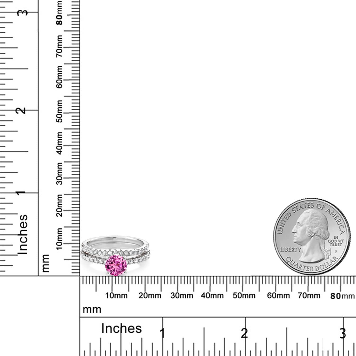 925 Sterling Silver Pink Created Sapphire and White Moissanite Wedding Engagement Band Bridal Set Ring For Women (1.49 Cttw, Gemstone September Birthstone, Available In Size 5, 6, 7, 8, 9)