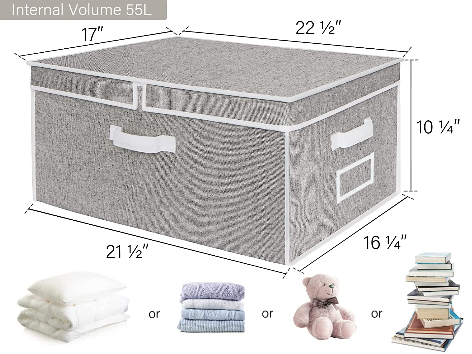 StorageWorks Extra Large Clothes Storage Bins, 55L Fabric Storage Baskets with Double-Open Lid and Divider Board, Closet Storage Organizers with Handles, Mixing of Brown & Beige, 1-Pack