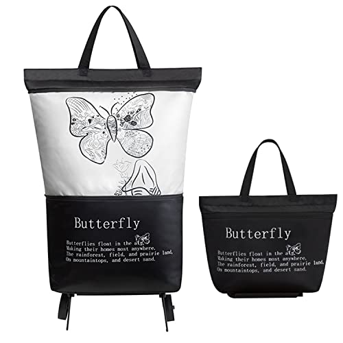 BESUNTEK Shopping Bag with Wheels Foldable Trolley Bags Collapsible Reusable Grocery Cart for Travel Shopping Home Kitchen Supermarket