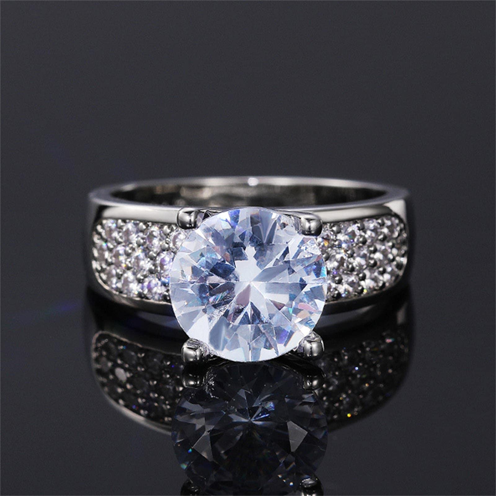 925 Sterling Silver Shiny Gem Ring Cubic Zirconia Rings CZ Diamond Multi Row Ring Eternity Engagement Wedding Band Ring for Women (US Code 9)