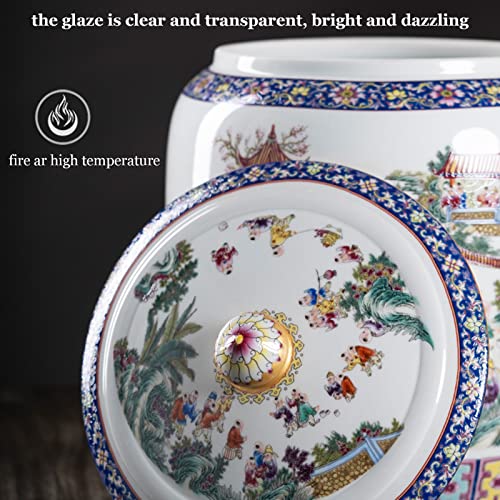 Chinese Style Food Dispenser 22Lbs Ceramic Rice Bucket Cereal Storage Container Chinese Porcelain Grain Dispenser Suitable for Flour, Sugar, Coffee, Rice, Nuts, Snacks, Pet Food, Tea (Color : A)