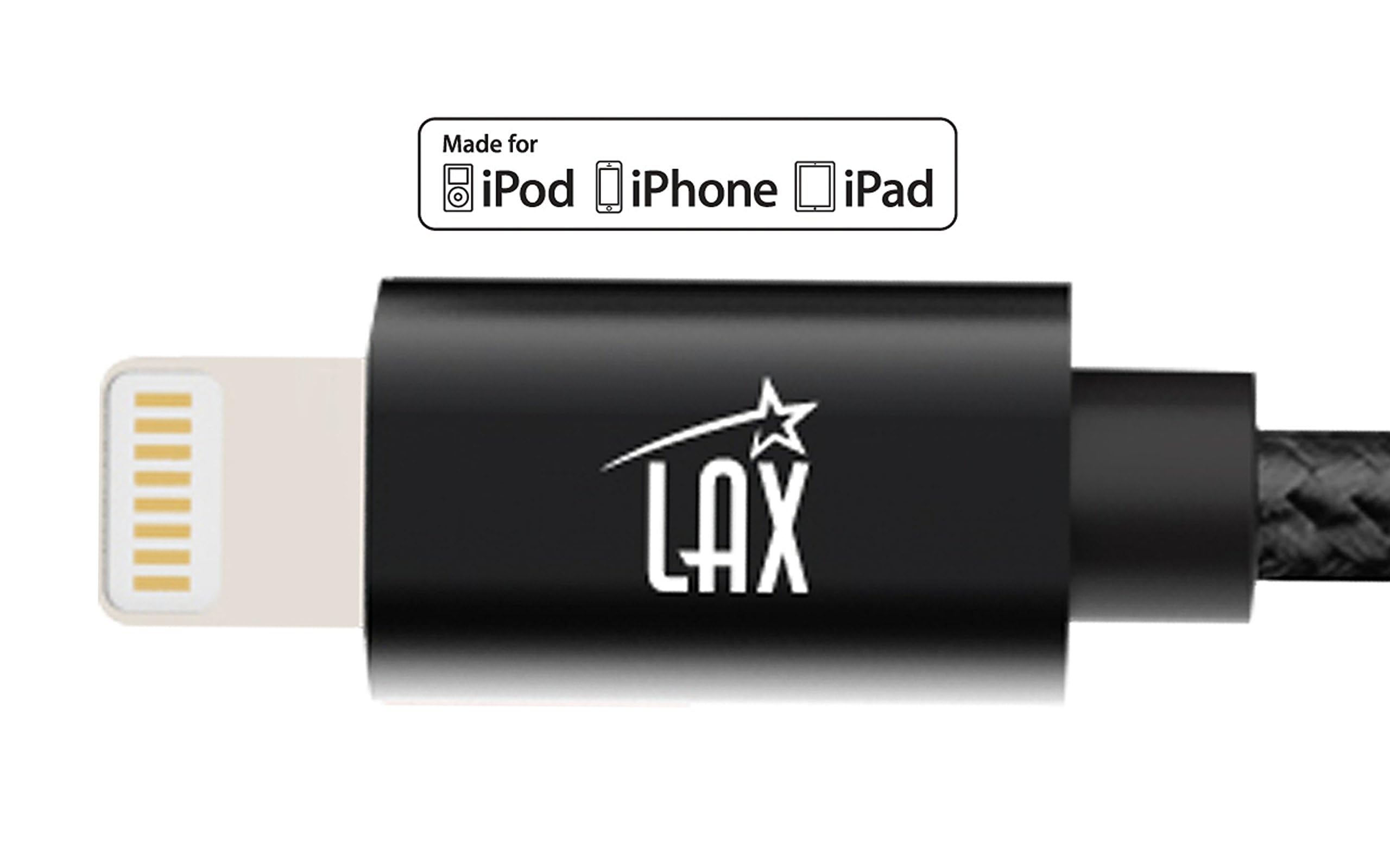 LAX iPhone Charger Lightning Cable - MFi Certified Durable Braided Apple Lightning USB Cord for iPhone 11/11 Pro Max/XS Max/X/iPad, iPod & More