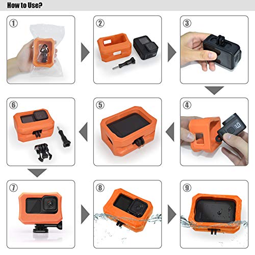 Floaty for GoPro Hero 11 / Hero10 / Hero 9 - Float Housing Case Cover for Camera Anti-Sink Floating Accessory - Orange