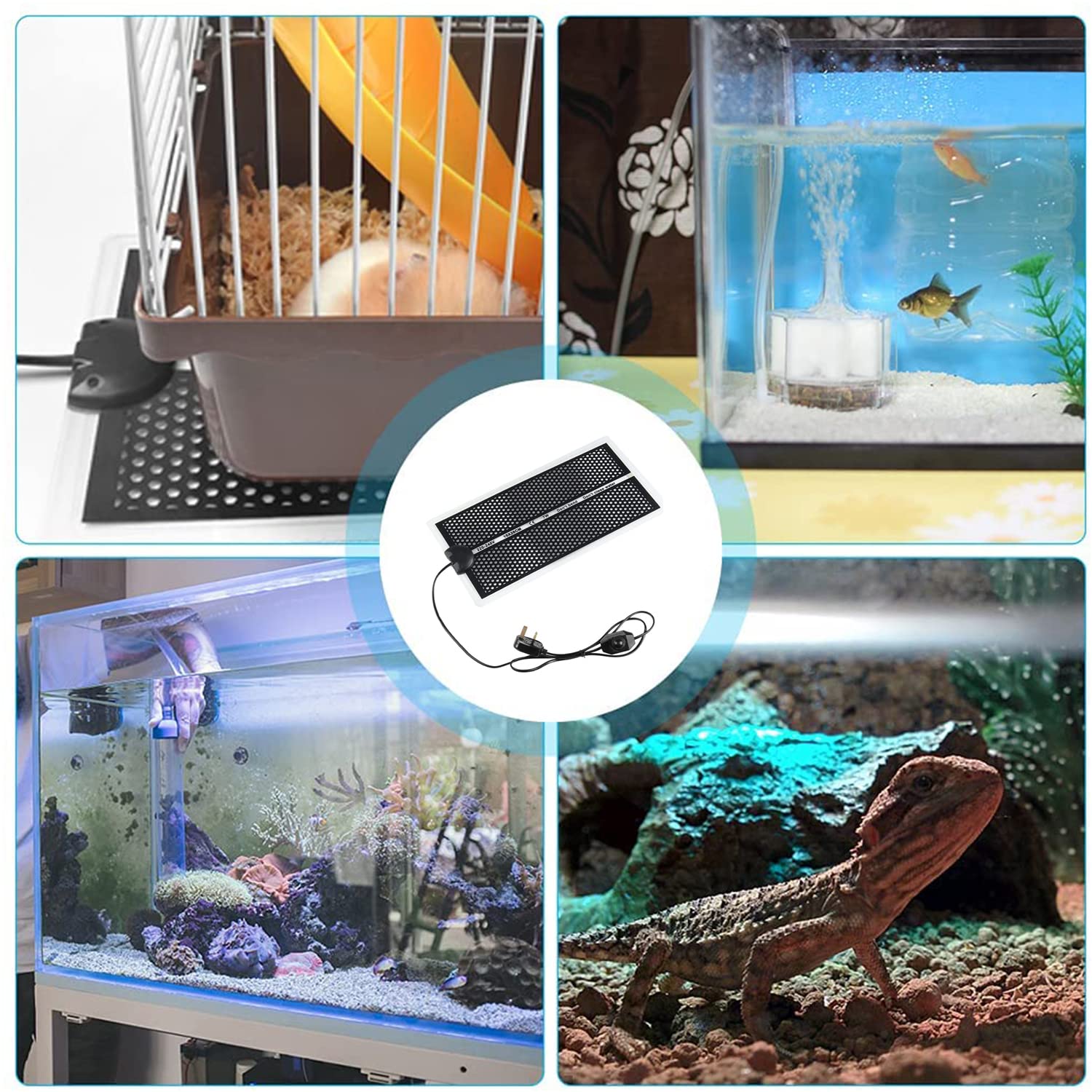 KABASI Reptile Heating Pad with Temperature Adjustment, 14W Waterproof Reptile Heat Mat Under Tank Pad for Reptiles Tortoise Snakes Lizard Gecko Hermit Crab Turtle Amphibians, 11x11 in