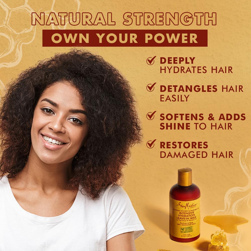 Shea Moisture Manuka Honey and Mafura Oil Intensive Hydration Leave-In Milk for Unisex, 8 Ounce