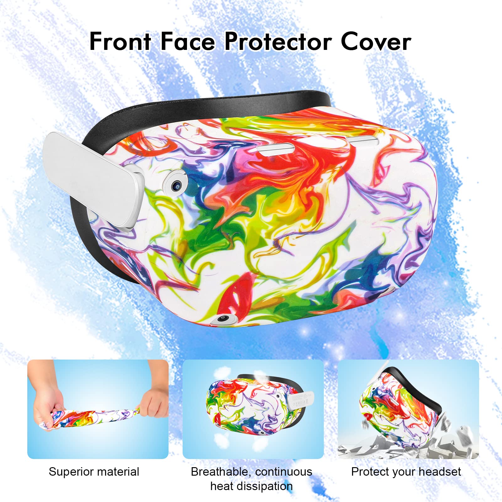 Accessories for Oculus Quest 2, YIZEIJOB VR Silicone Protective Cover Skin Set for Meta Quest 2 - White Painting Version