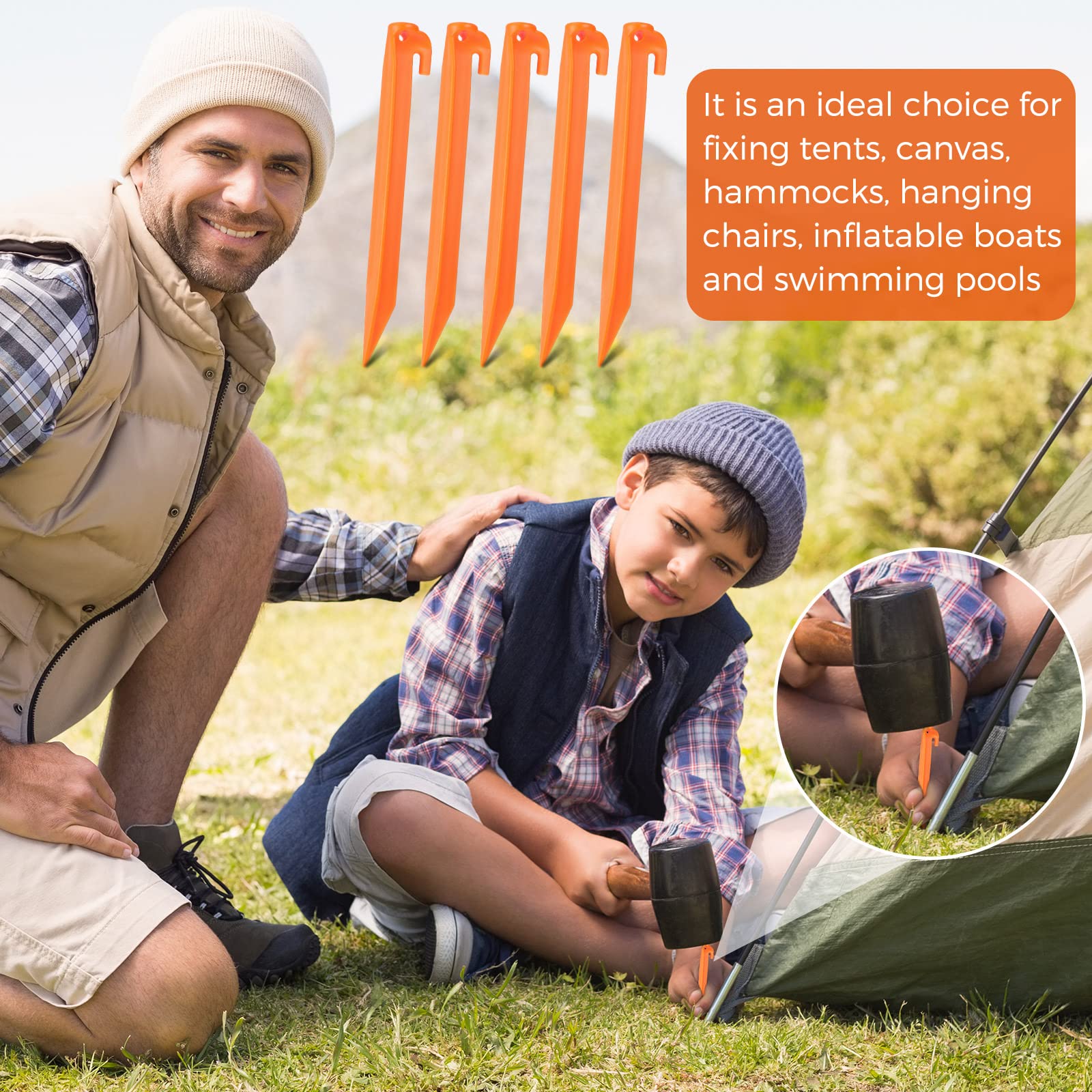 9 Inch Plastic Inflatable Stakes Tent Stakes Replacement Yard Inflatable Accessories for Inflatables Camping Tent Stakes Tent Pegs for Valentine's Day Garden Home Decorations(Orange, 12 Pieces)