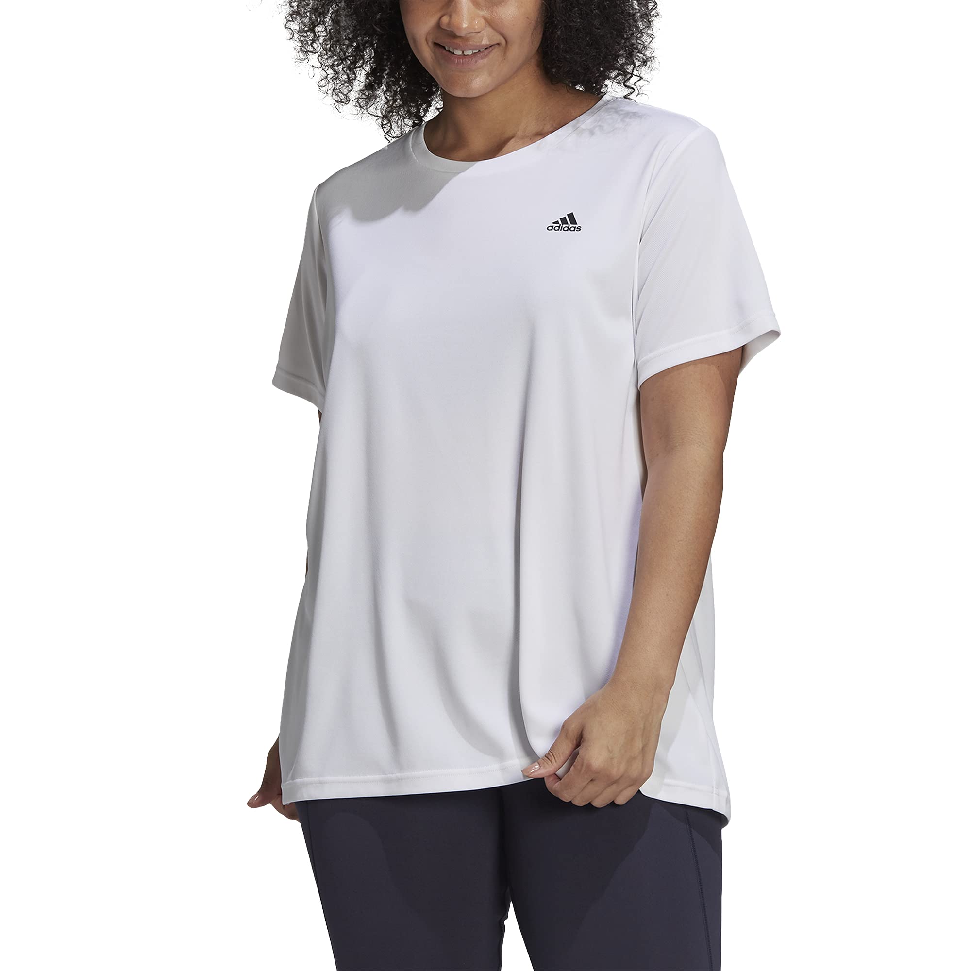 adidas Women's Plus Size AEROREADY Designed 2 Move Sport Tee, White/Black, 2X
