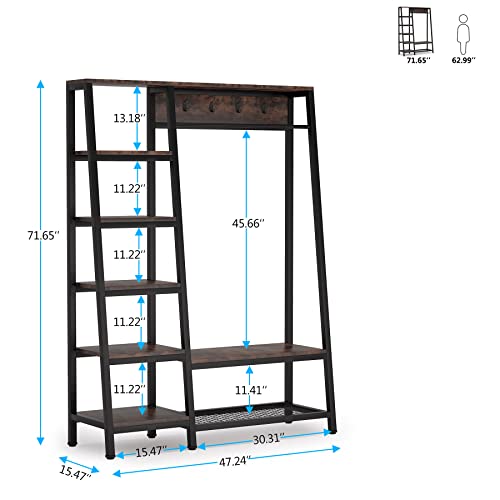 Tribesigns Industrial Entryway Hall Trees with Hooks, Storage Shelves and Shoes Bench, Freestanding Closet Organizer Clothes Rack with Coat Rack, Closet Garments Shelf for Hallway, Bedroom