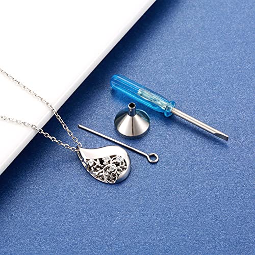 925 Sterling Silver Tree of Life Teardrop Urn Necklace for Ashes Family Tree Keepsake Cremation Pendant Memorial Jewelry for Women