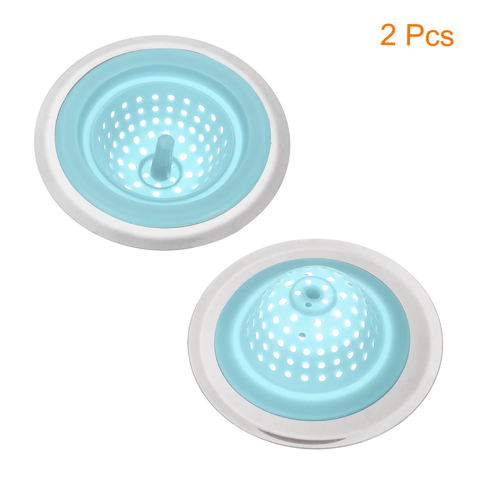 uxcell Silicone Sink Strainer, 2Pcs Kitchen Sink Drain Strainer Stopper with Detachable Stainless Steel Edge 4.4" Diameter Rim, Blue