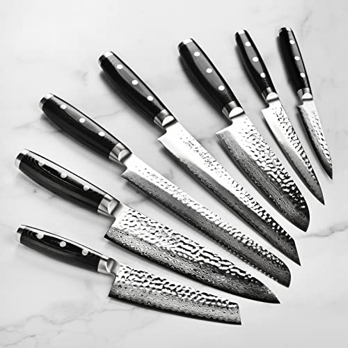 Enso HD 16 Piece Knife Set - Made in Japan - VG10 Hammered Damascus Stainless Steel with Acacia Block