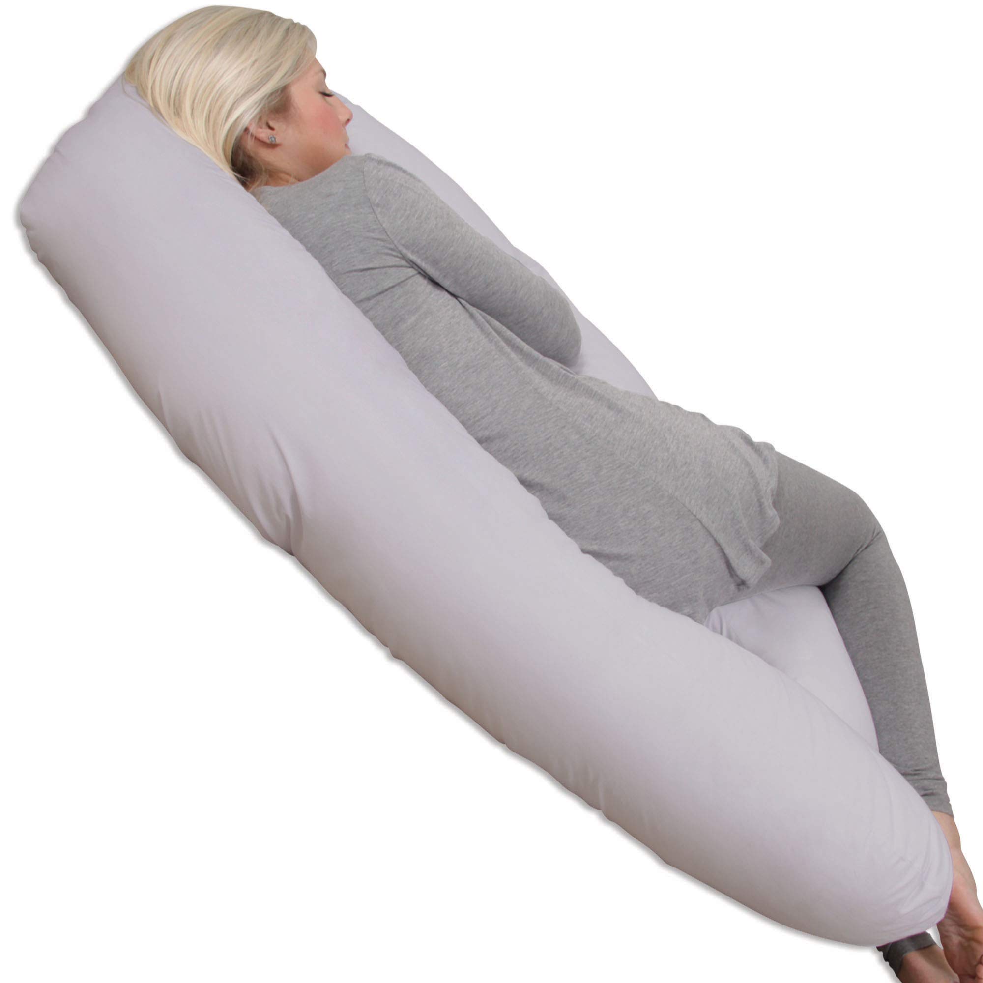 Leachco Back 'N Belly Bliss Pregnancy/Maternity Body Pillow with 100% Sateen Cotton, 300 Thread Count Zippered Cover in Peaceful Gray, 1 Count (Pack of 1)