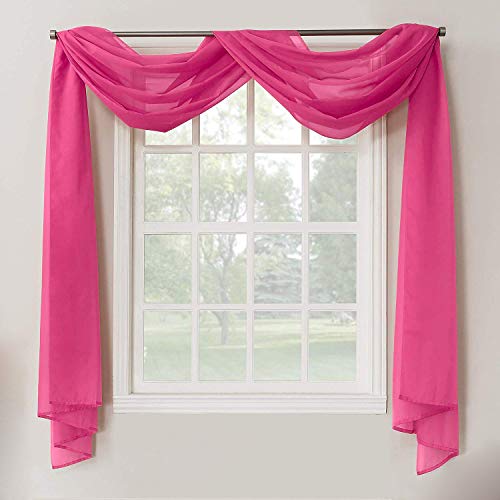 Decotex 1 Piece Sheer Voile Home Decor Fully Hemmed Scarf Valance Swag Topper (37" X 216", Hot Pink)