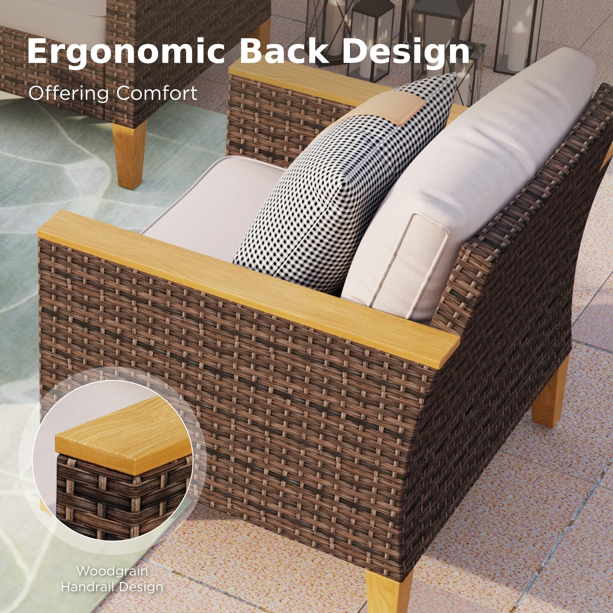 PHI VILLA Outdoor Patio Furniture 9 Seat Half-Moon Curved Sectional Oversized Wicker Sofa Set with Cushions, Beige for Poolside,Garden