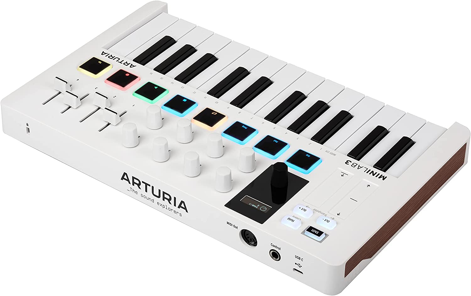 Arturia MiniLab 3 MIDI Keyboard Controller Bundle with Samson Headphones SR350 Over Ear, USB Cable & Polishing Cloth - 25 Key MIDI Keyboard for Recording Studio Equipment, Software Included (WHITE)