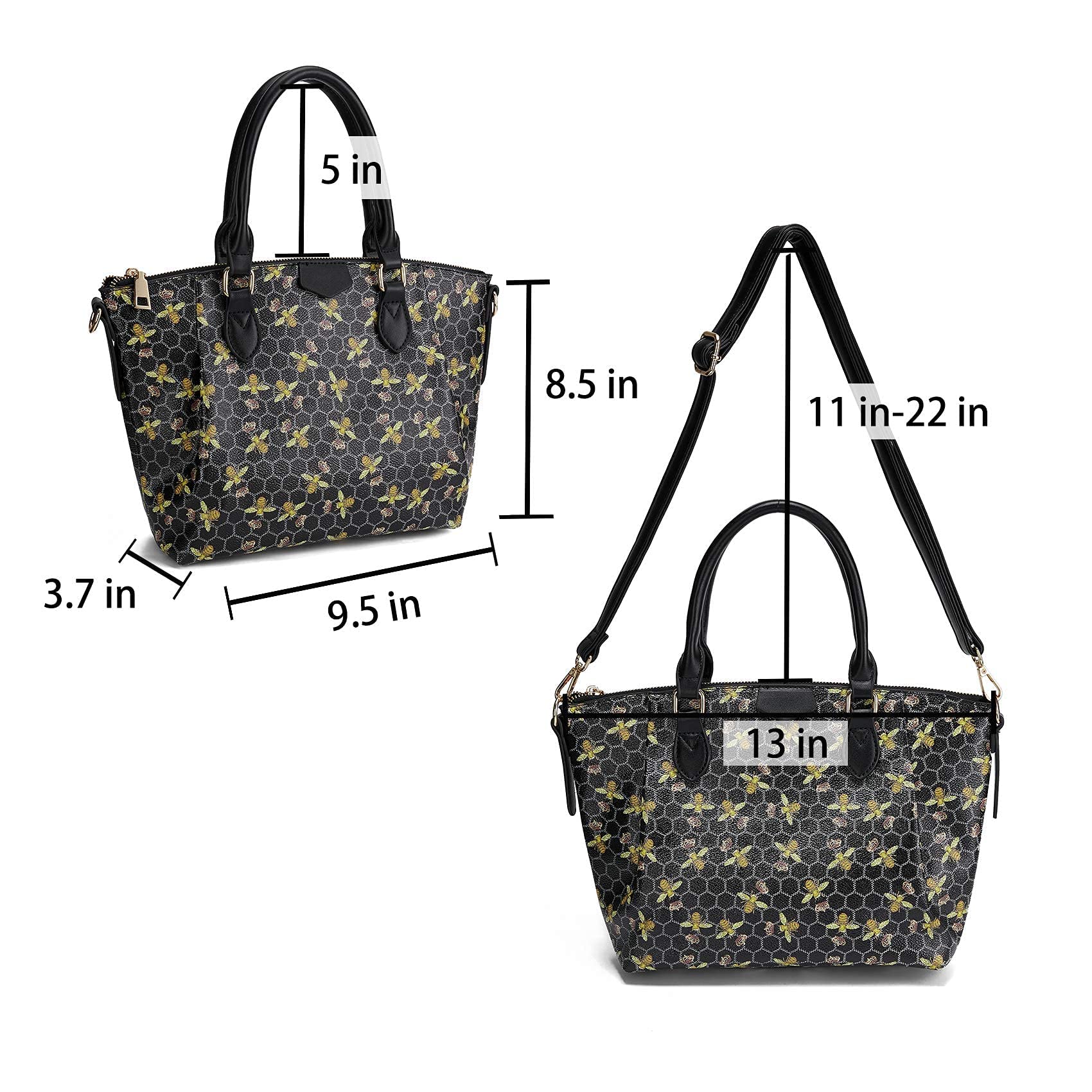 Designer Handbags for Women Double Top Handble Purse with Roomy inner Pockets and Detachable Shoulder Strap (Black)