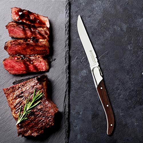 Steak Knives Set of 6, Hailingshan Stainless Steel Straight Blade Premium Gift Boxed Dishwasher Safe Polished Sharp Table Dinner Cutlery Flatware Laguiole Steak Knives 22cm 6 Pieces-Wenge Wood Handle