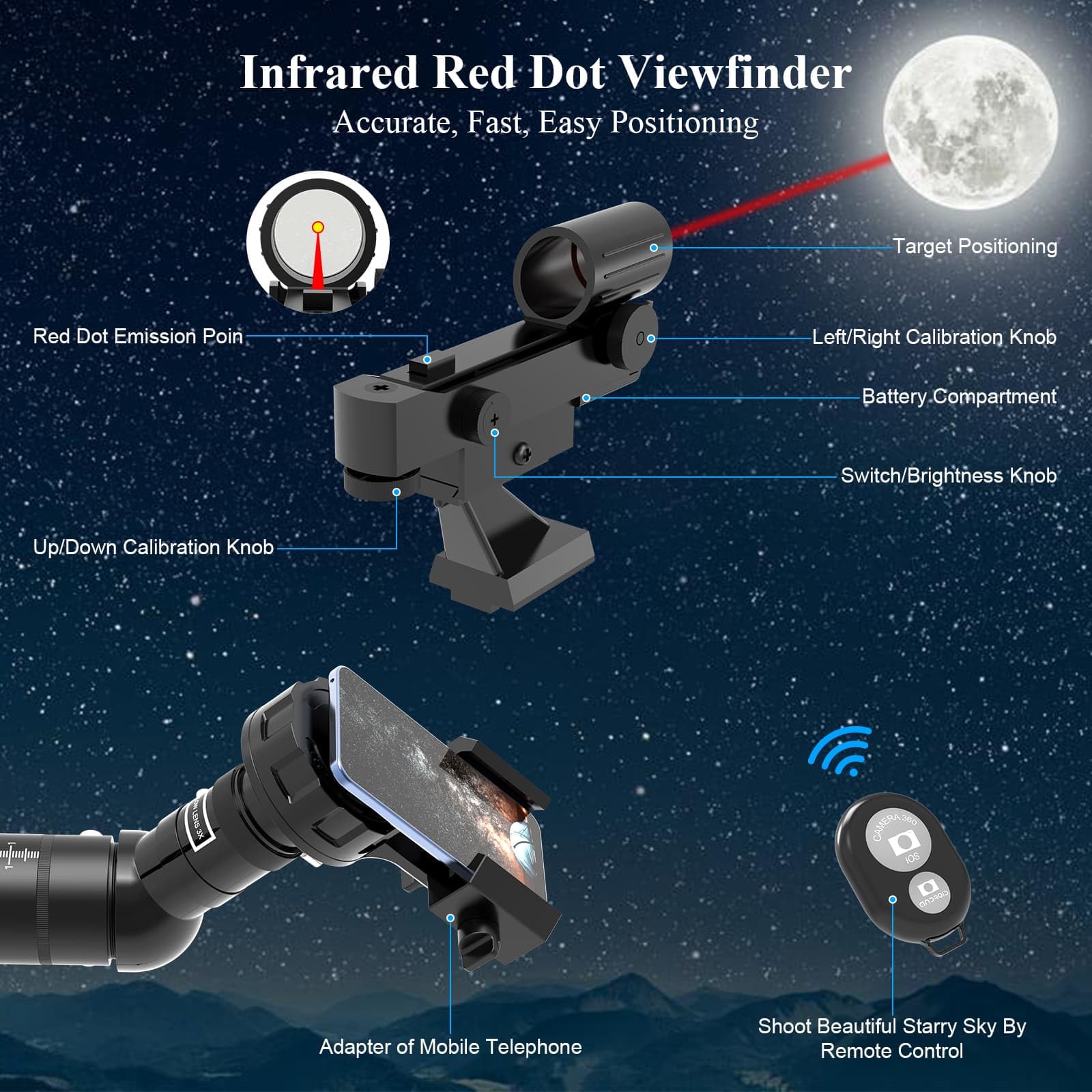 90mm Aperture Telescope for Adults High Powered, 600mm Refracting Multi-Coated Telescope for Adults Astronomy & Kids & Beginners (24X-300X) with Tripod,Carrying Case,Barlow,Phone Adapter