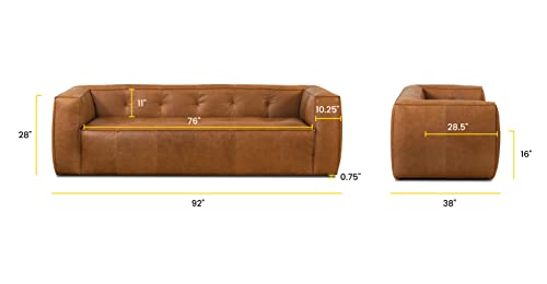 POLY & BARK Capa Sofa in Full-Grain Pure-Aniline Italian Tanned Leather in Saddle Tan