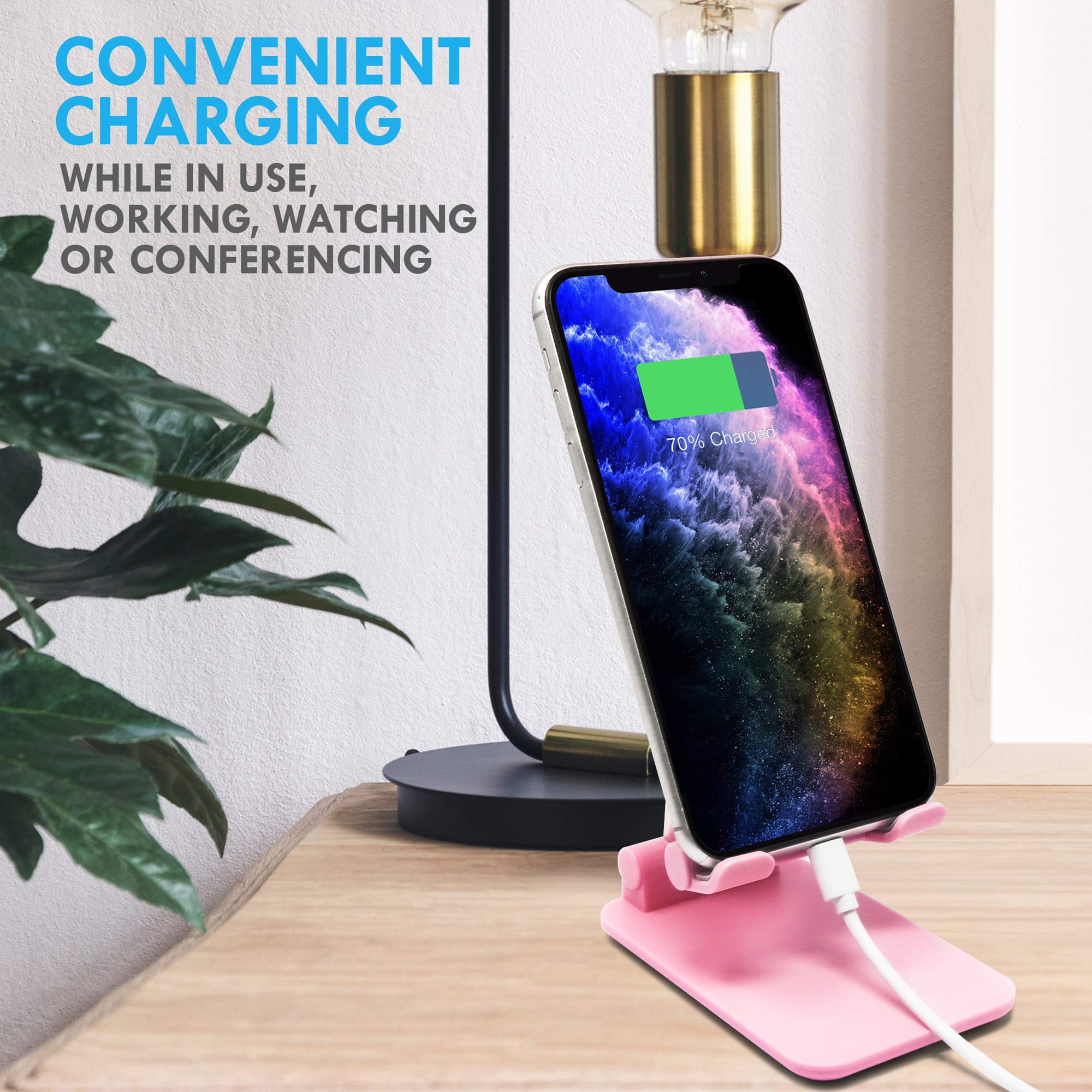 Aduro U-Rise Phone Stand Holder, Foldable & Portable Height Adjustable Cell Phone Holder Universal Cell Phone Stand for Desk Pink
