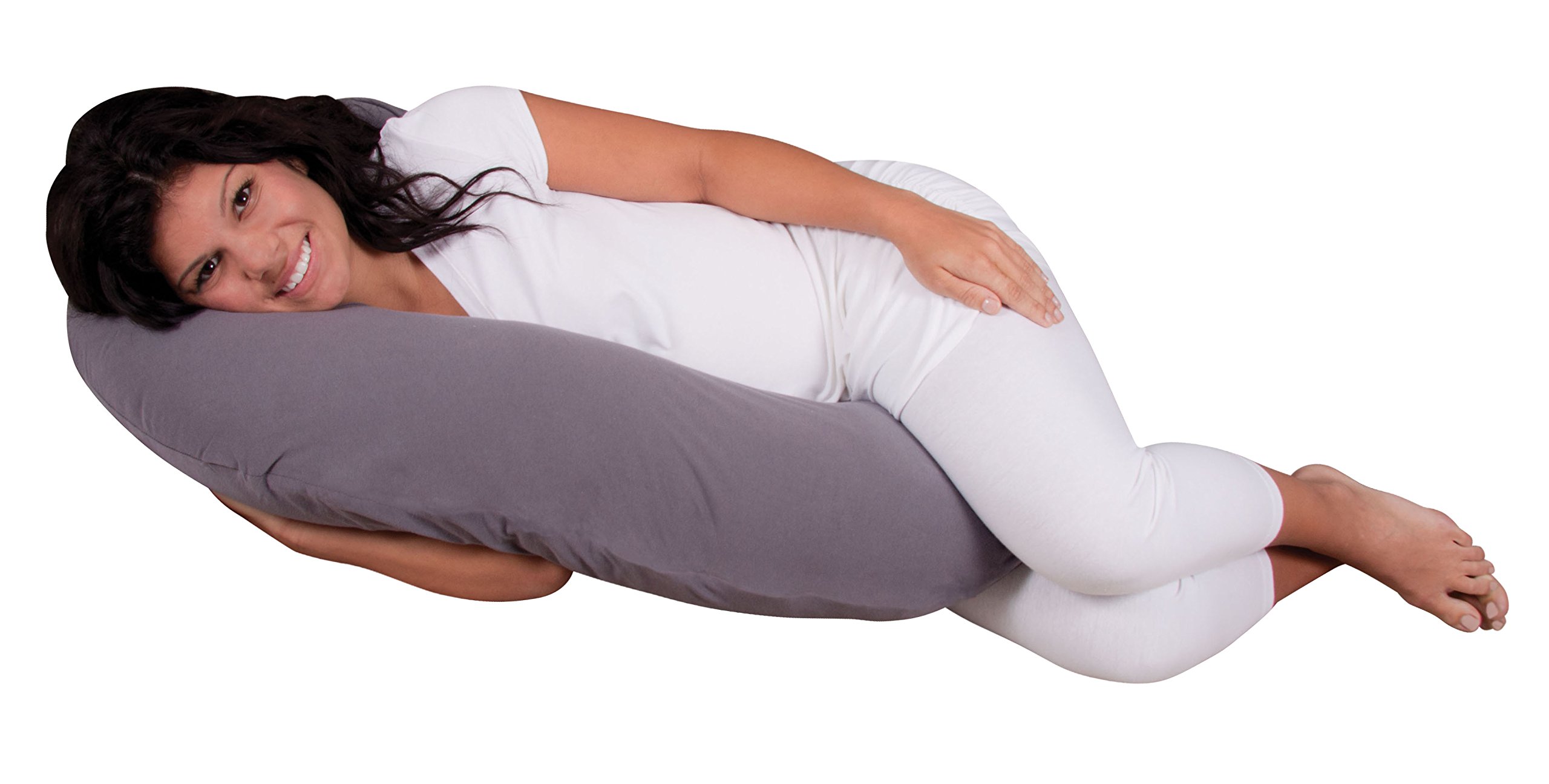 Leachco Snoogle Mini Chic Jersey - Compact Side Sleeper Pregnancy Pillow - Sky Gray