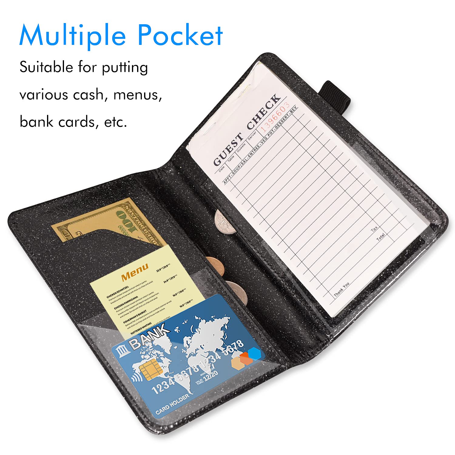 ACdream Server Books for Waitress, Guest Book Note Pad, Cute Pocket Leather Money Organizer Wallet, Cash Check Bill Receipt Holder Presenter, Waiter Accessories Fit Server Apron