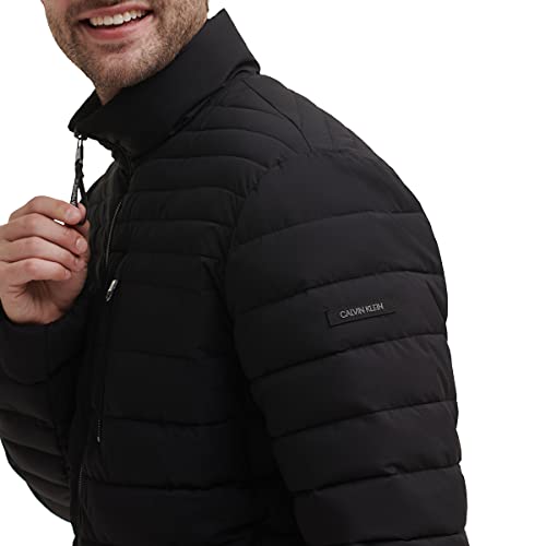 Calvin Klein Men's Lightweight Water Resistant Packable Down Puffer Jacket (Standard and Big & Tall), Black Stretch, Medium