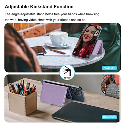 Bocasal for MagSafe Wallet Magnetic Card Holder, RFID Blocking Leather Card Slots for iPhone 14/13/12 Pro/Max/Plus, Adjustable Kickstand Flip Mag Safe Wallet (Purple)