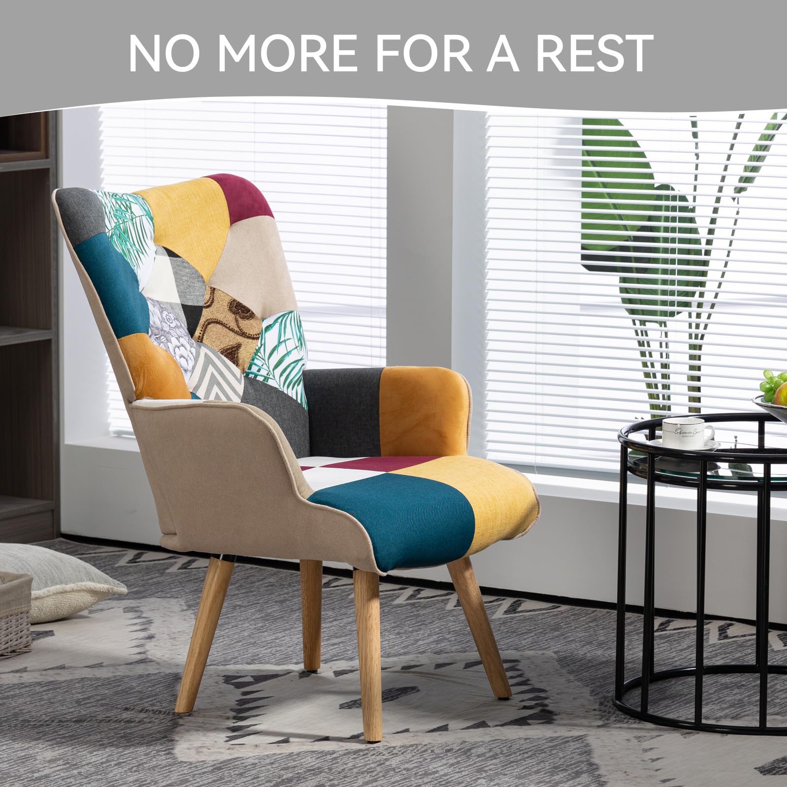 SAETSFEG Living Room Accent Chair with High Backrest, Bedroom Plaid Bohemian Upholstered Armchair for Mid Century, Modern Cozy Chairs for Small Spaces, Colorful 2 Pack