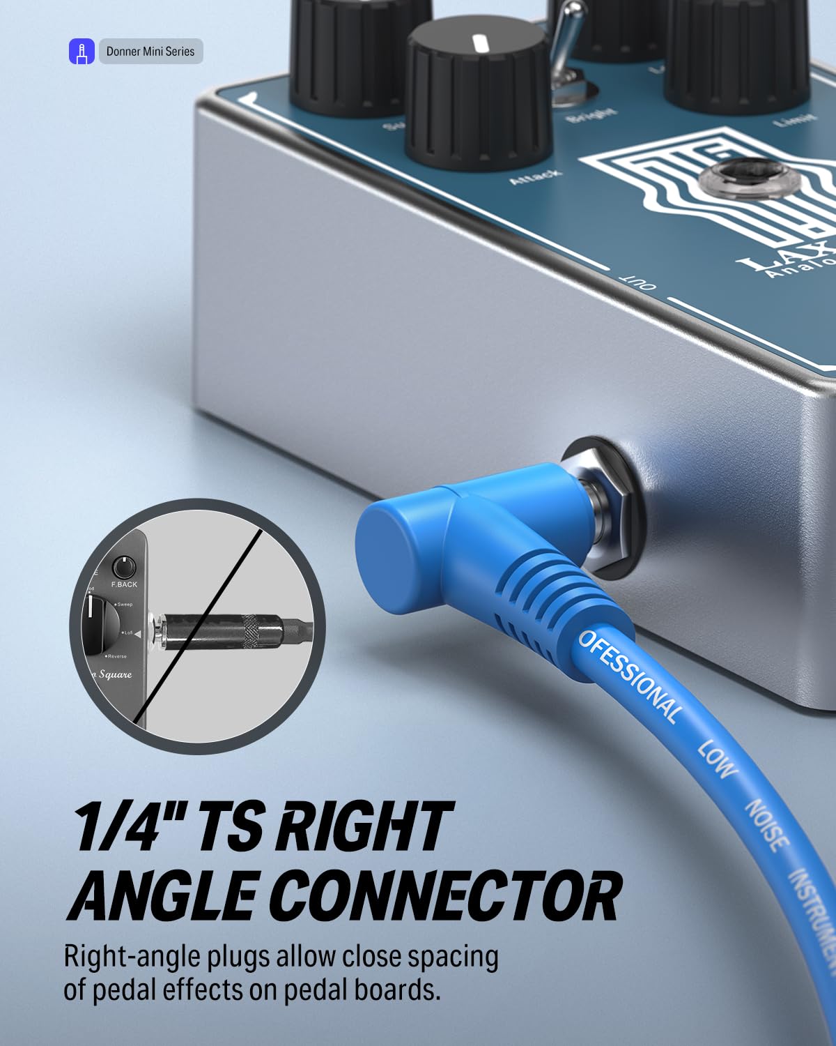 Donner 6 Inch Guitar Patch Colored Cable 6-Pack, TS 1/4" Right Angle to TS 1/4" Right Angle