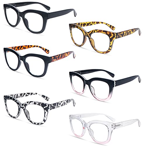 COJWIS 6 pack Reading Glasses for Women Stylish Blue Light Blocking Anti Eyestrain Computer Eyeglasses Spring Hinge (6C, 1.75, multiplier_x)