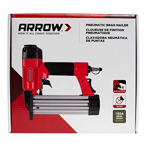 Arrow PT18G Gauge Oil-Free Pneumatic Brad Nailer - Small Light Trim and Interior Molding Work, Operates Up to 100psi Compression Unit, Fits 5/8", 3/4", 1", 1.5", 2" Brad Nails