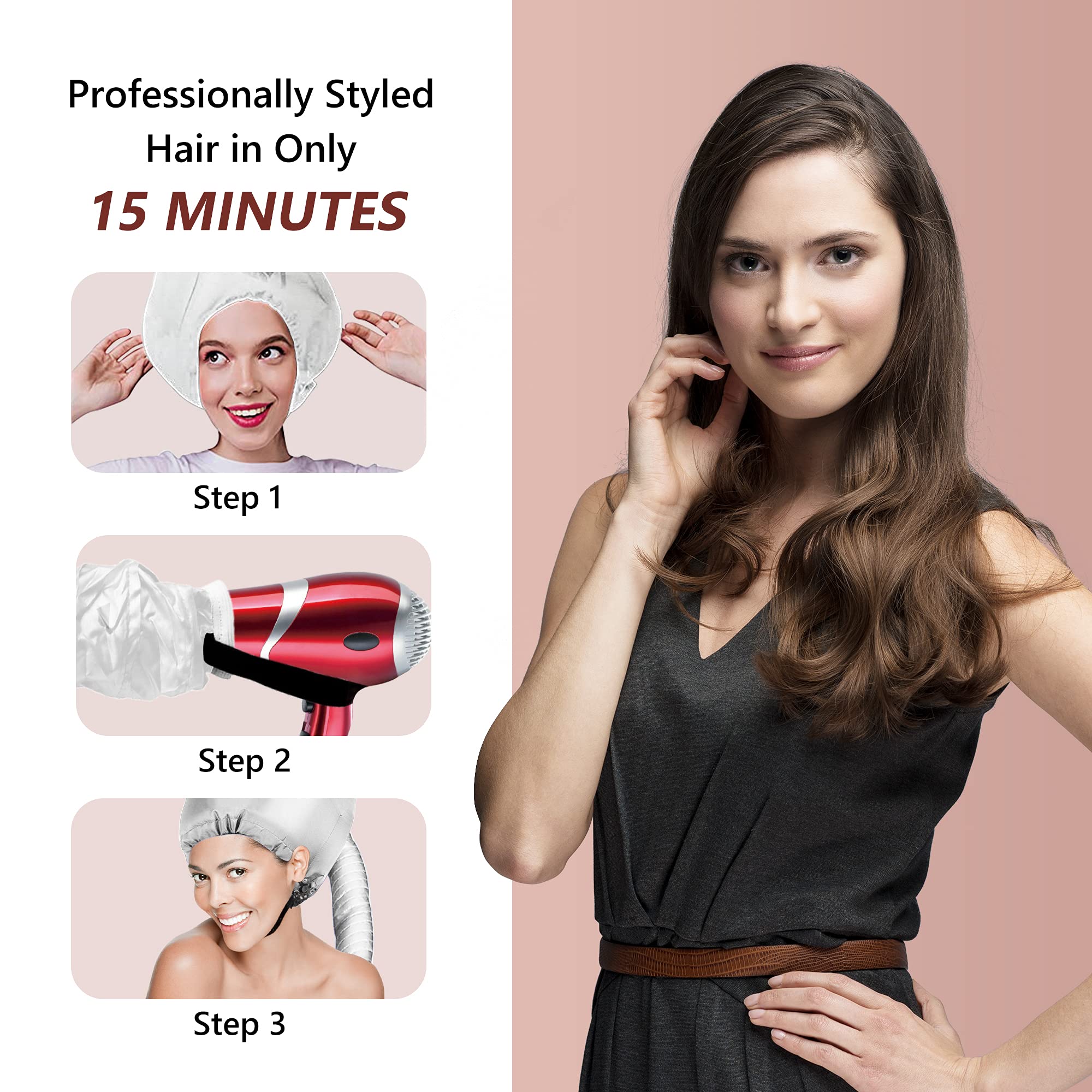 Portable Hair Dryer Bonnet Attachment for Hair Styling, Hair Color, Hair Condition and More - Silver
