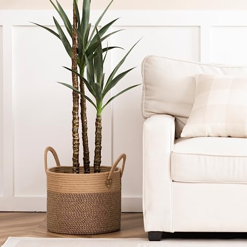 joybest Woven Storage Basket with Handle, Wicker Basket for Organizing, Jute Basket for Plant, Boho Decorative Basket For Blanket Toy Shoes Clothes 14x12 Inches