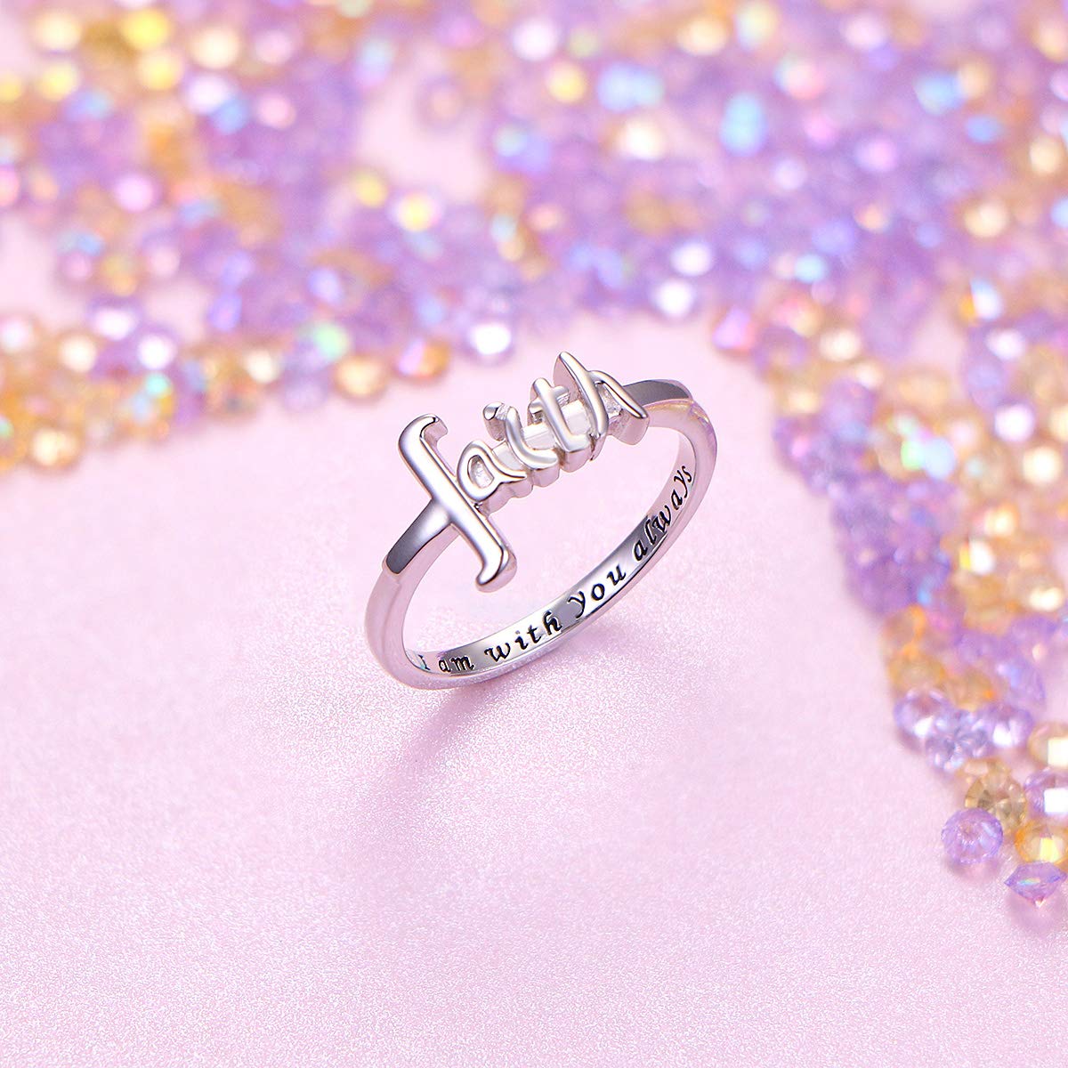 925 Sterling Silver I am With You Always Religious Faith Cross Ring for Women Girls, Size 5