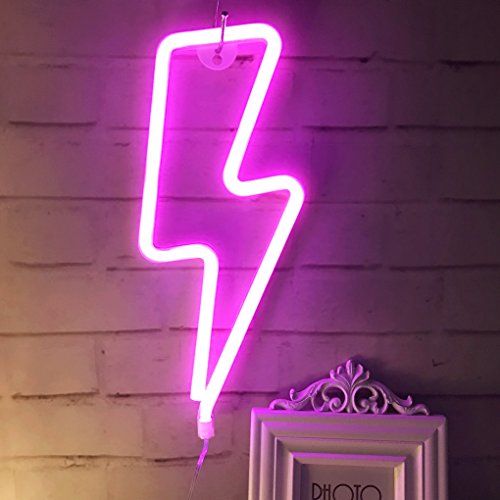 QiaoFei LED Neon Lightning Sign Shaped Decor Light,Wall Decor for Chistmas,Birthday Party,Kids Room, Living Room, Wedding Party Decor (Pink)