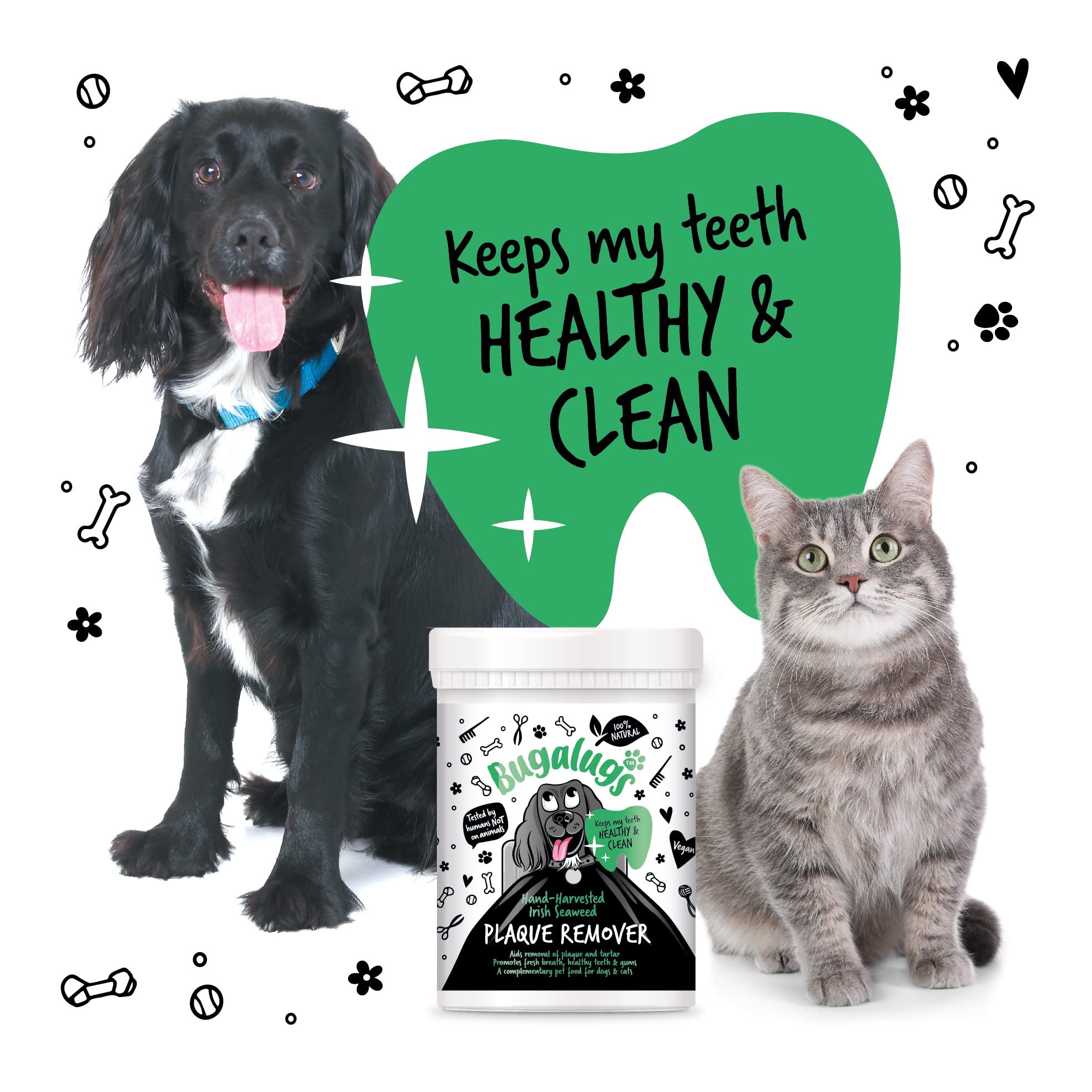 BUGALUGS Plaque Off Remover for Dog Teeth & Bad Breath 100% Natural | Plaque Off No Toothbrush or Dog Toothpaste | Remove Dog Bad Breath & Plaque Remover for Dogs & Cats (Dog 70g)