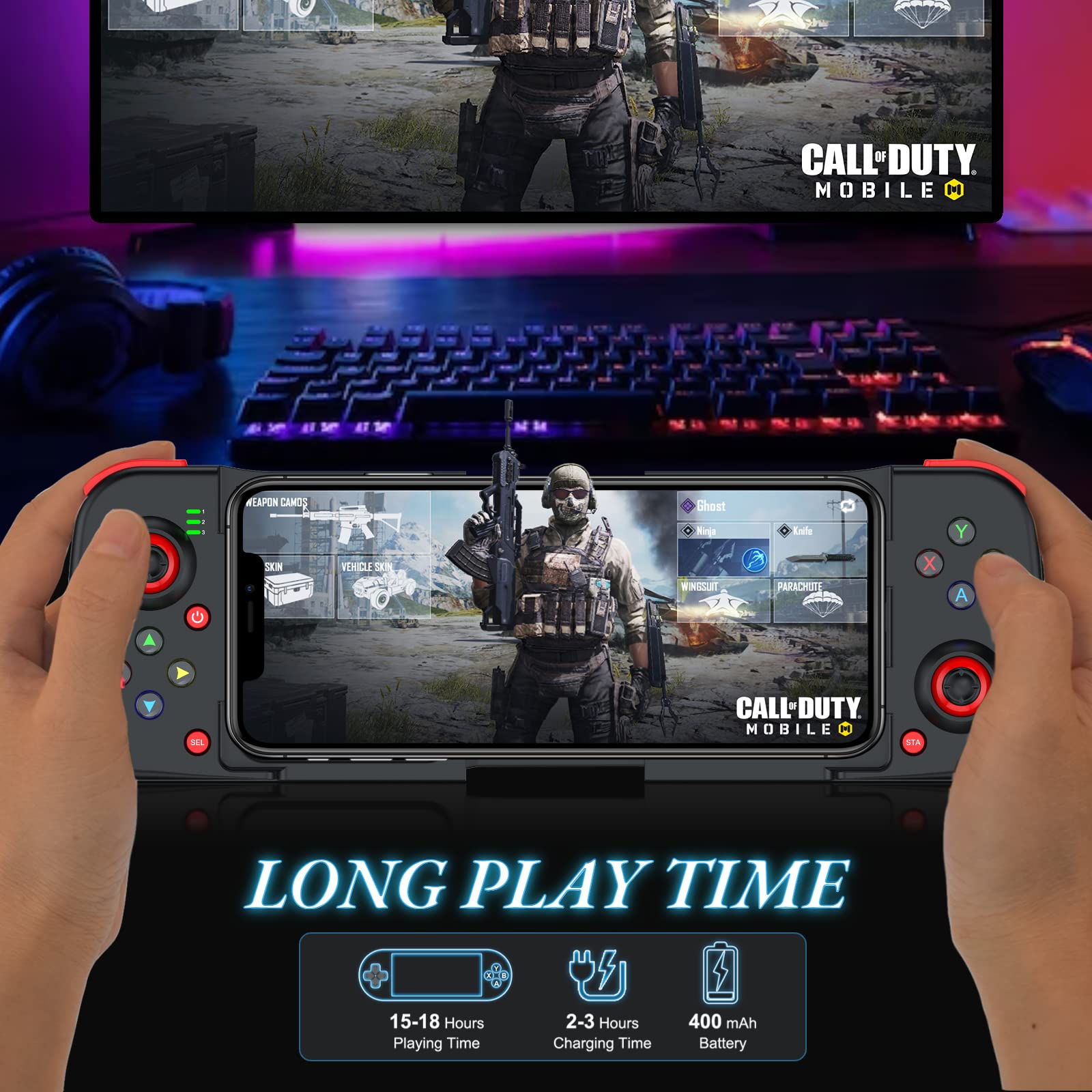 arVin Bluetooth Controller for iPhone/iPad/MacBook/iOS/Android/Samsung/Tablet/PC Wireless Gamepad Joystick with Back Button, Analog Triggers, Stretchable, Direct Play for Call of Duty, Genshin Impact