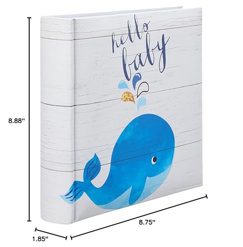 MCS 200-Pocket Baby 4x6 Photo Album with Writing Space, 8.5 x 8.5 Inches, Baby Blue Whale