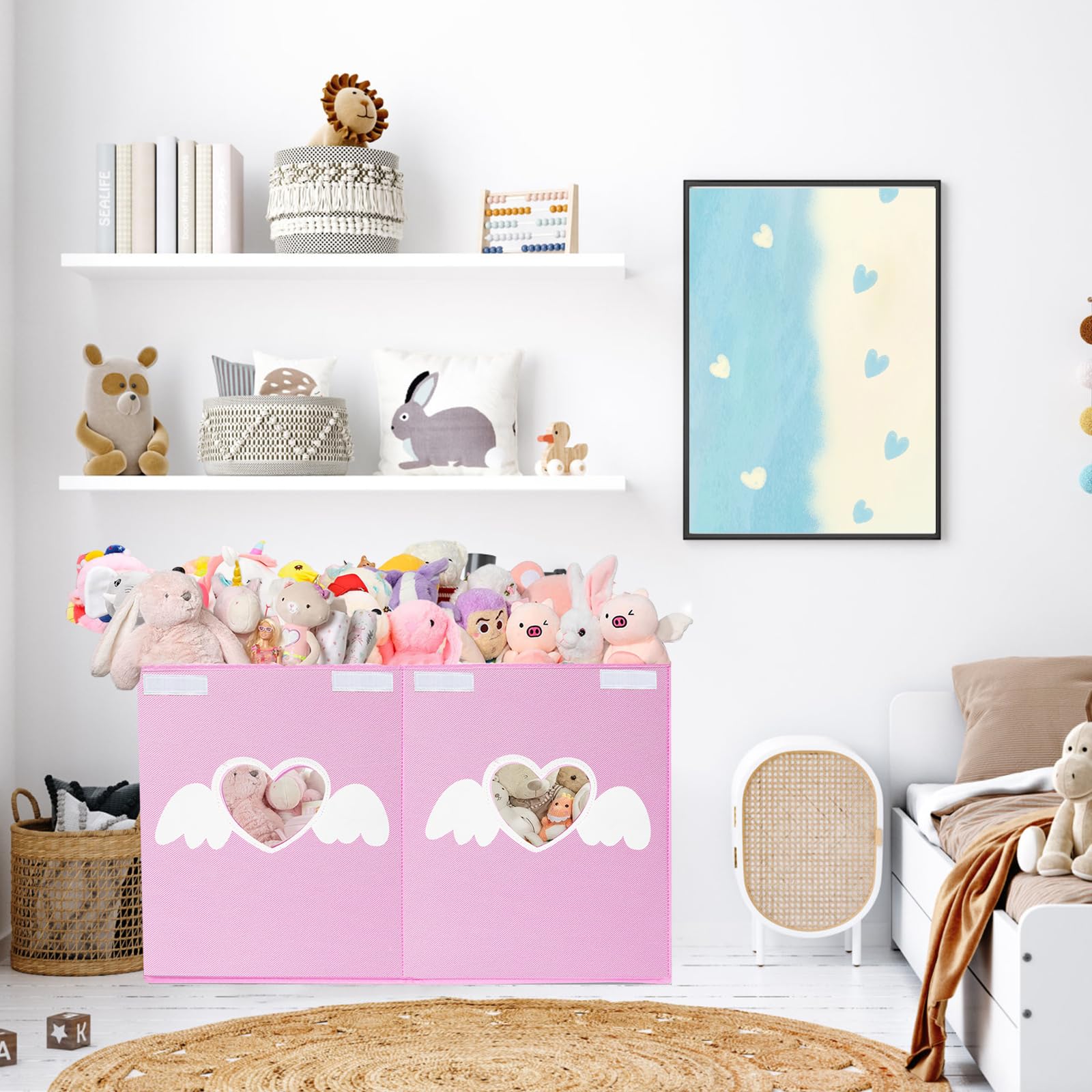 Large Toy Box Chest,Collapsible Sturdy Storage Bins with Lids,Large Kids Toy Storage Organizer Boxes Baskets for Kids,Boys,Girls,Toddler,Nursery Room,Playroom((Light Pink Heart)