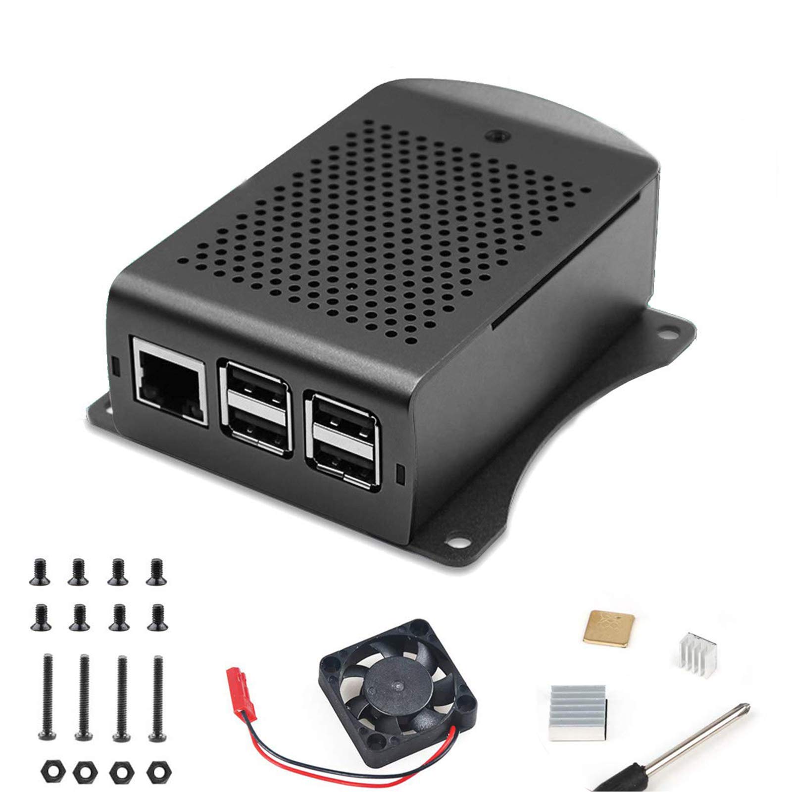 MakerFocus Raspberry Pi Case with Fan, Raspberry Pi 3B+ Aluminum Alloy Case with Heatsink and Screw Driver for RPi 3B+, RPi 3/2, RPi B