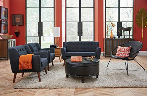 AVENUE•SIX OSP Home Furnishings Mill Lane Mid-Century Modern Loveseat with Button Tufted Design and Spring Cushion Support, Navy Blue Fabric