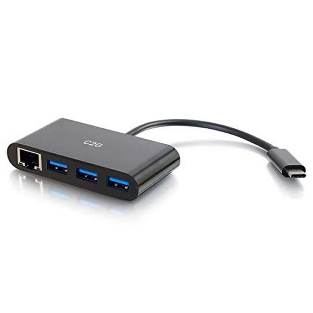 Legrand - C2G USB Adapter, USB C to Ethernet Hub, Gigabit Ethernet Port, 3 Port Adapter with Power Deliver, Black, 1 Count, C2G 29747