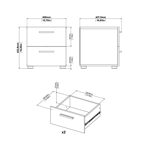 Tvilum 2 Drawer Bedroom Nightstand Nighstand, 15.75 in x 15.85 in x 16.65 in, Black
