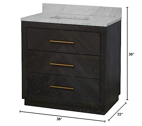 Avery 36-inch Bathroom Vanity (Carrara/Dark Oak): Includes Dark Oak Cabinet with Stunning Carrara Marble Countertop and White Ceramic Sink