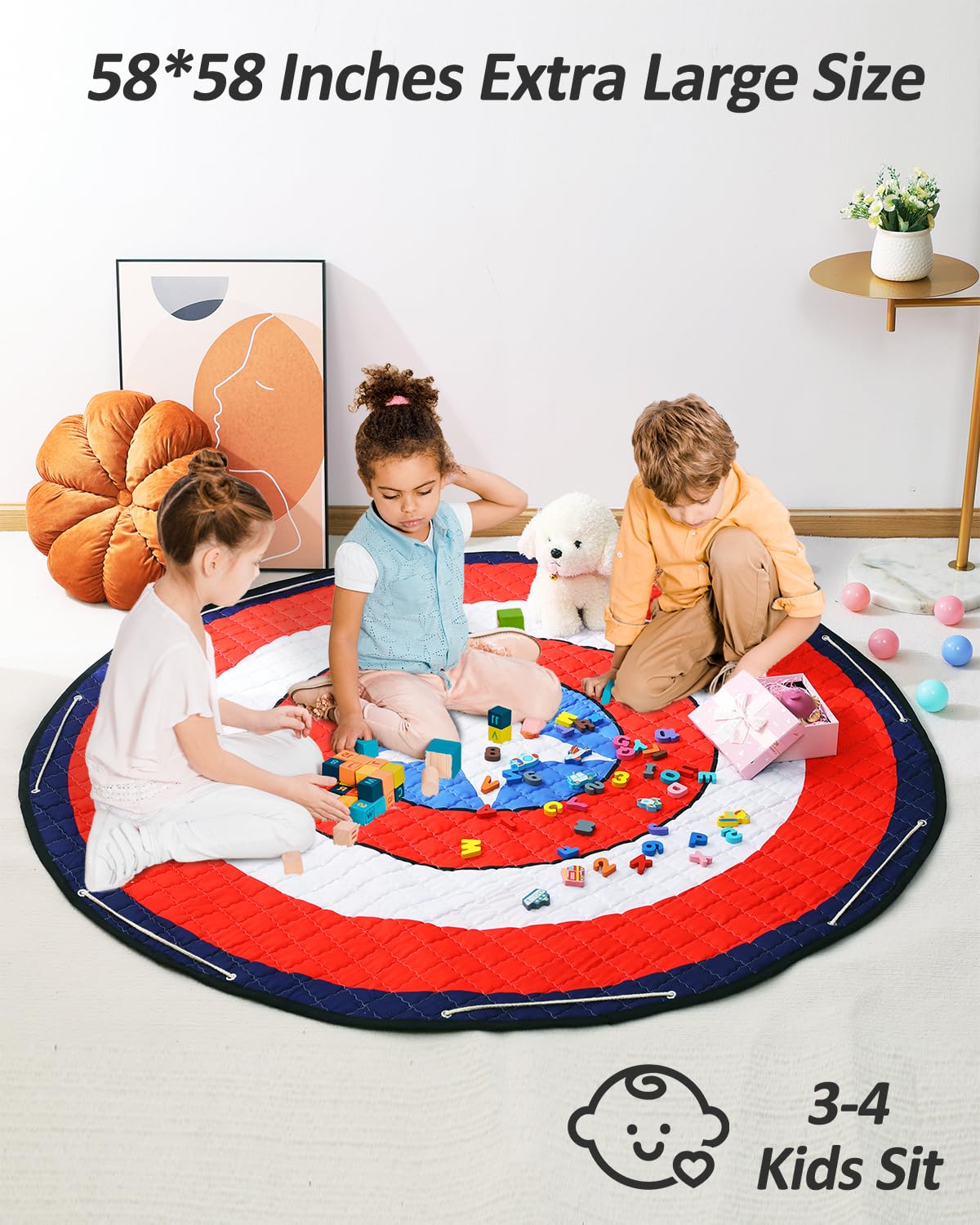 INCX Baby Play Mat Cute Children Rug/Mat Toy Storage Bag Organizer 58x58 Inch Captain America1